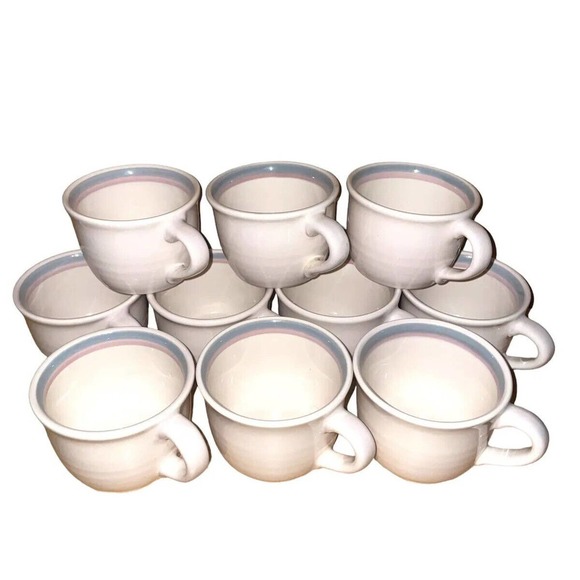 Pfaltzgraff | Dining | Pfaltzgraff Stoneware Coffee Cup 0 Set Of Ten 10 Blue And Pink Stripe ...